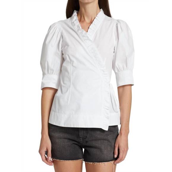 Ganni | Tops | New Ganni Organic Cotton Ruffle Wrap Blouse In Bright White | Poshmark